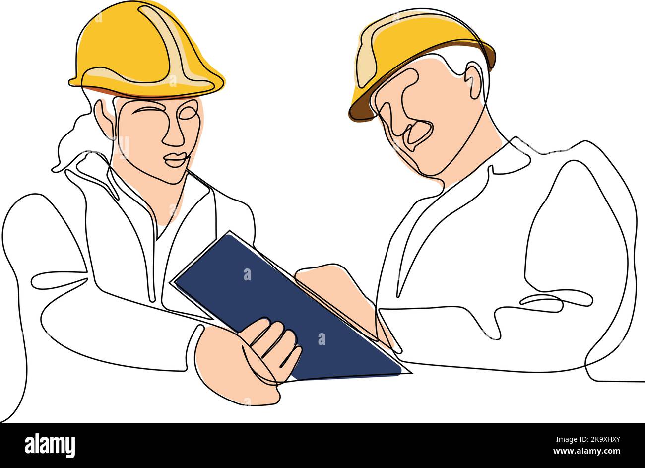 construction manager and engineer working on building site. Vector ...