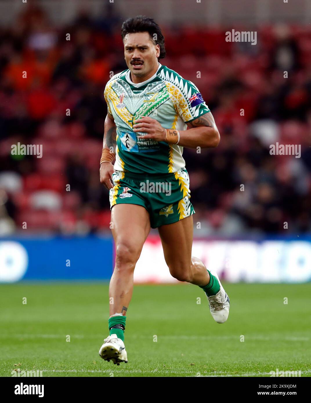 Cook Islands' Zane Tetevano during the Rugby League World Cup group D ...