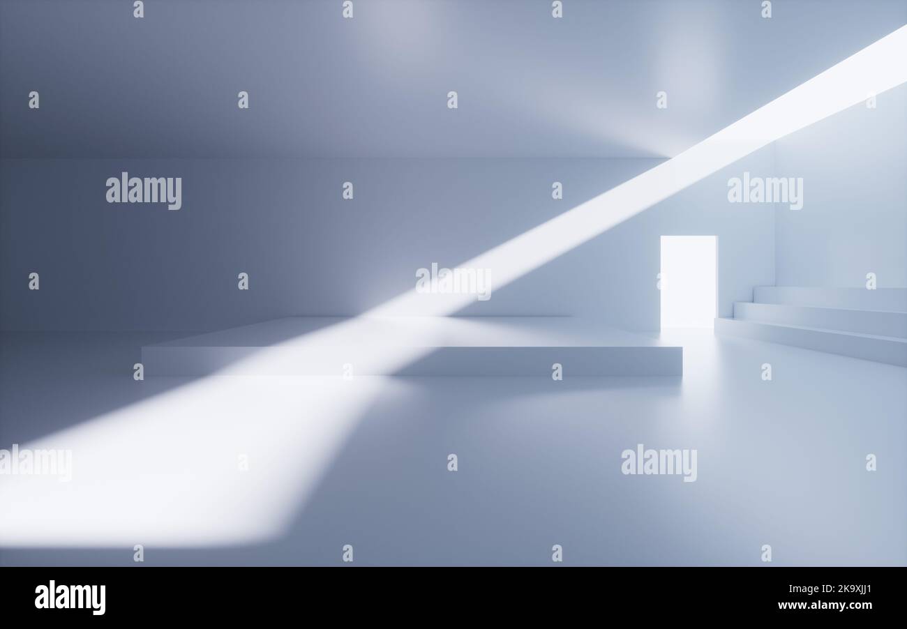 White abstract geometric architecture, Interior geometry scene, 3d ...