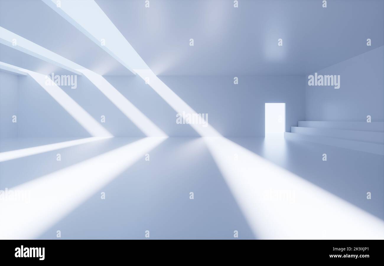 White abstract geometric architecture, Interior geometry scene, 3d ...
