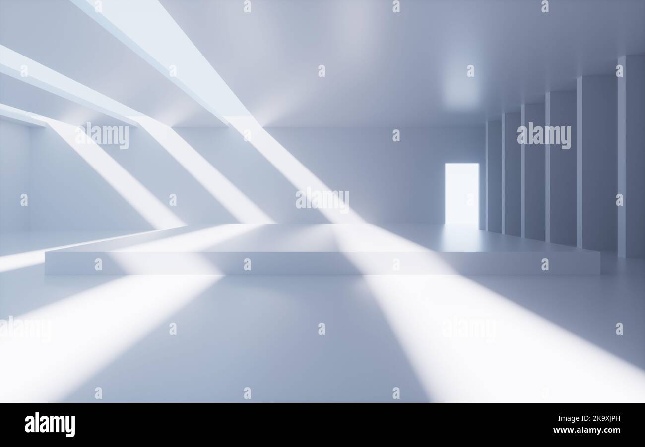 White abstract geometric architecture, Interior geometry scene, 3d ...