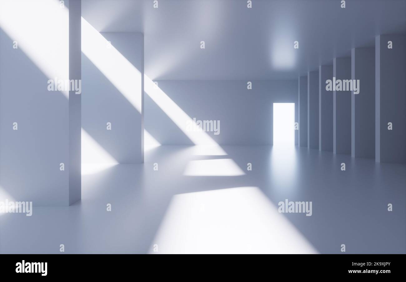 White abstract geometric architecture, Interior geometry scene, 3d ...