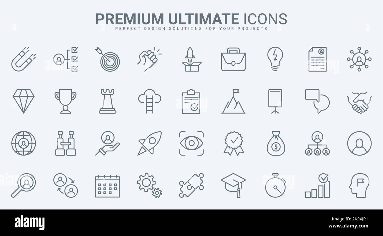 Business challenge and motivation for career growth thin line icons set ...