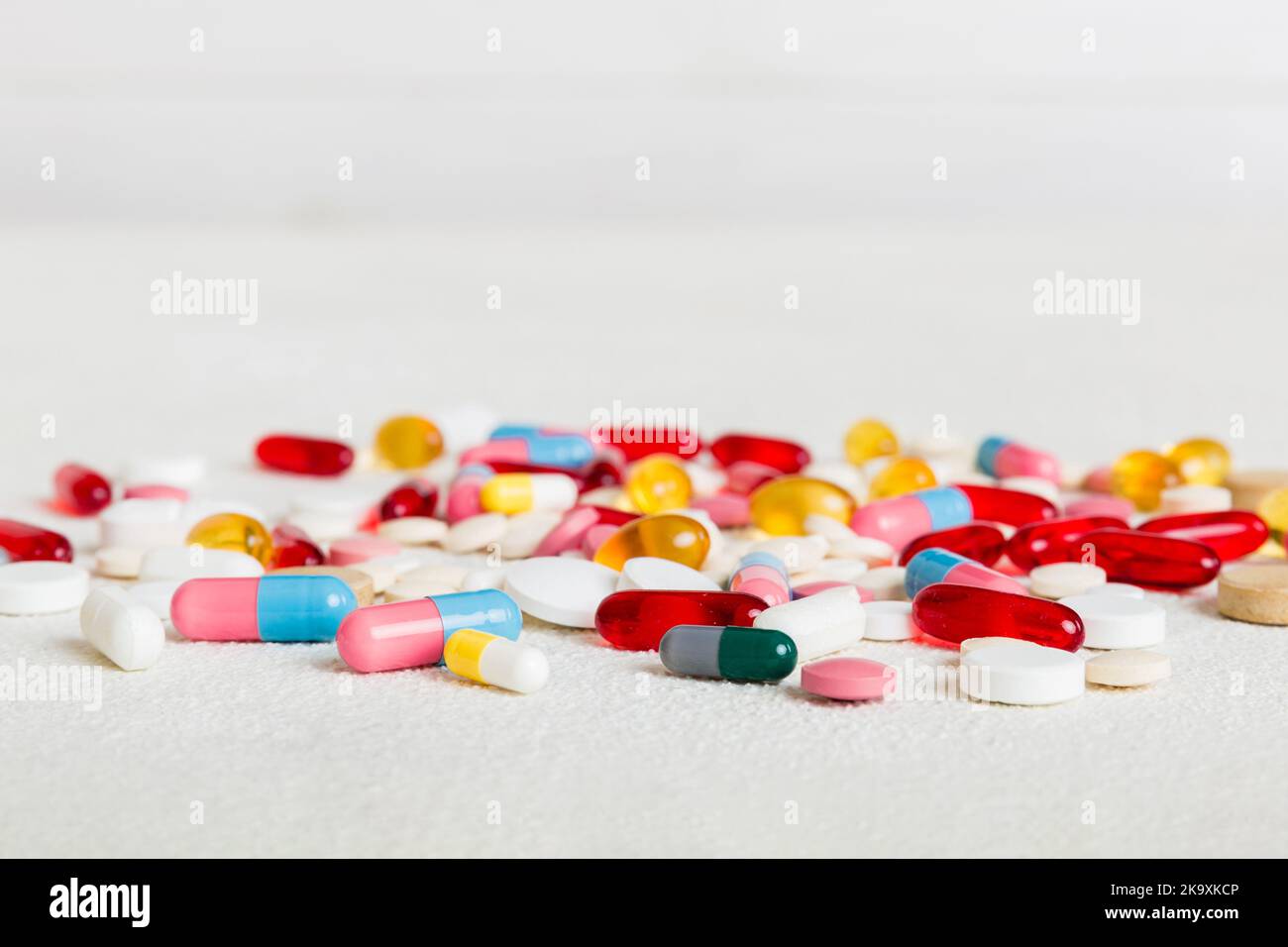Many different colorful medication and pills perspective view. Set of ...