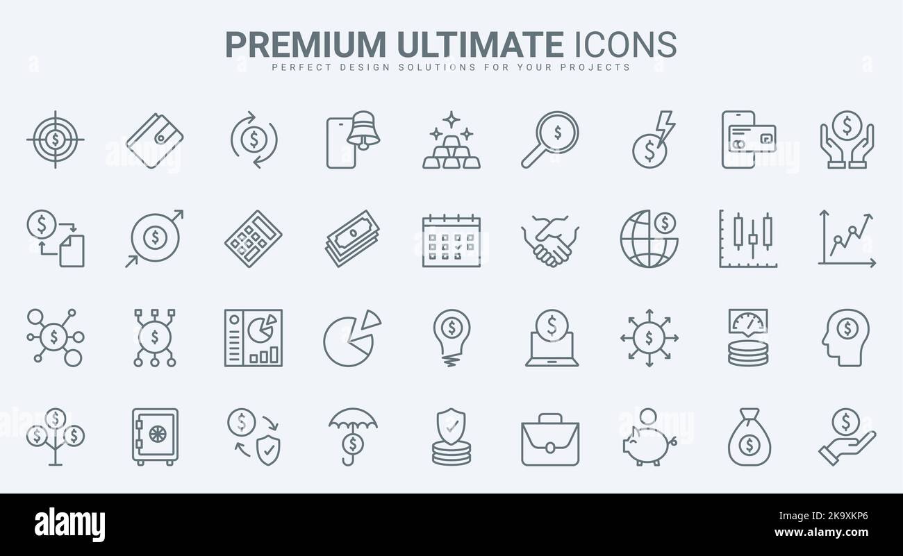 Finance and economy, money savings thin line icons set vector ...