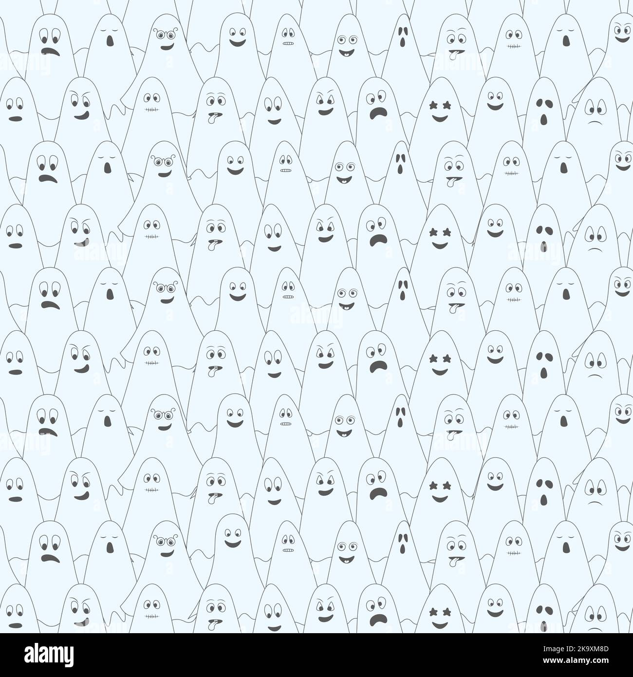 Ghosts. Spirit blue. Ghosts with different grimaces. Seamless vector pattern. Endless Halloween ...