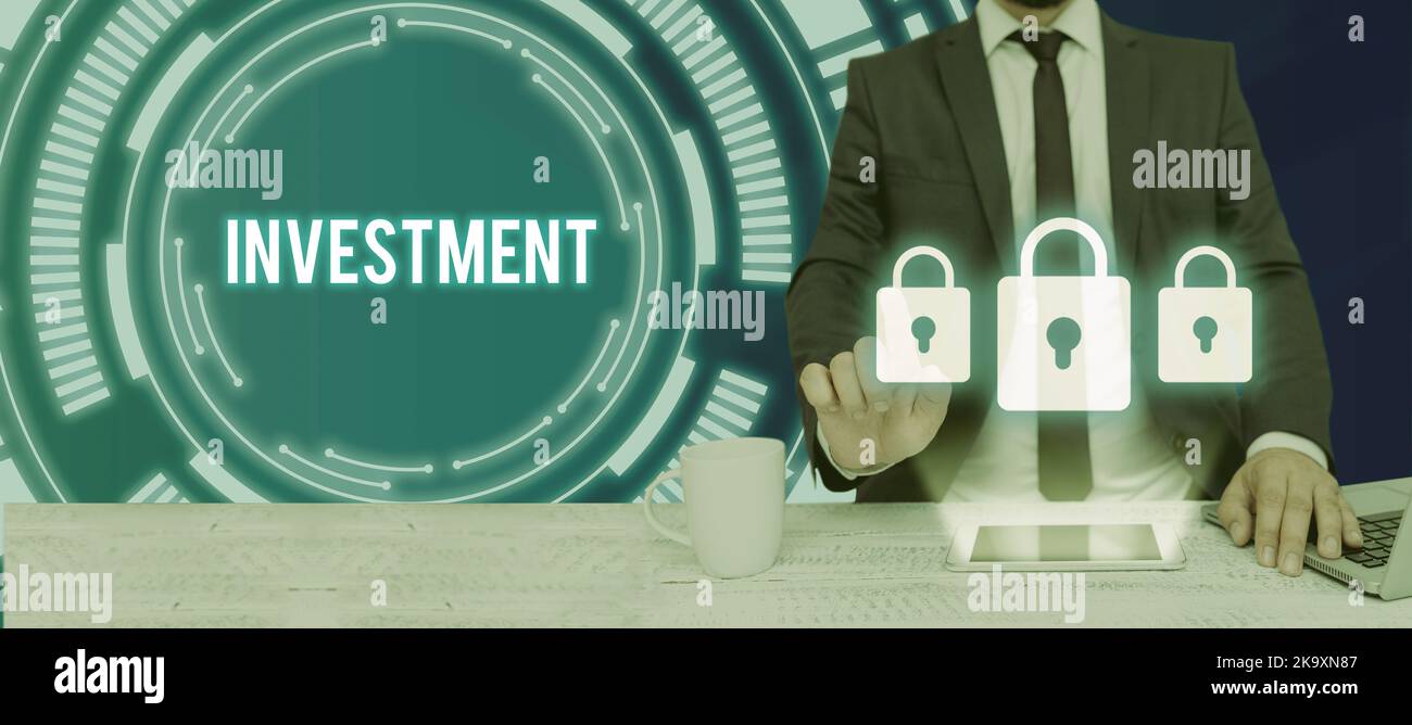 Hand writing sign Investment. Word for right or license granted to an ...