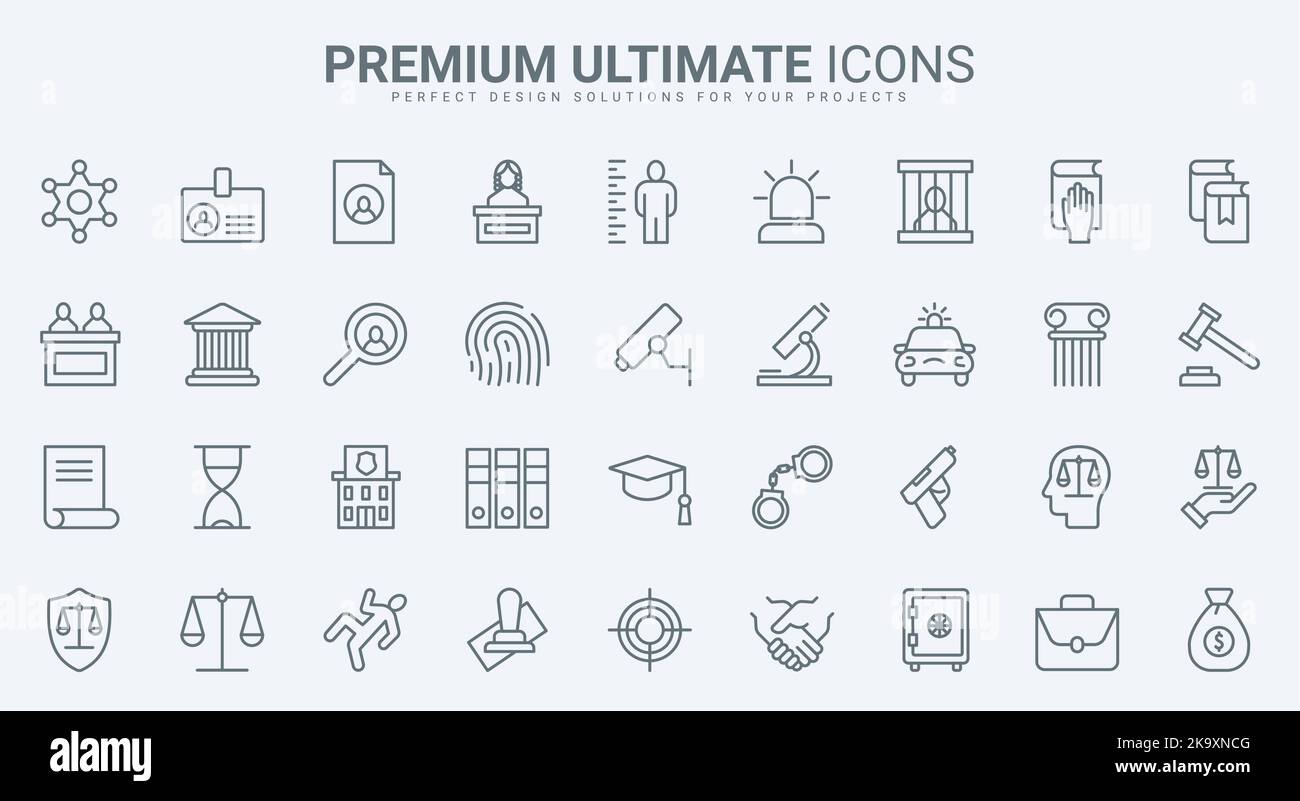 Legal system, law and justice thin line icons set vector illustration ...