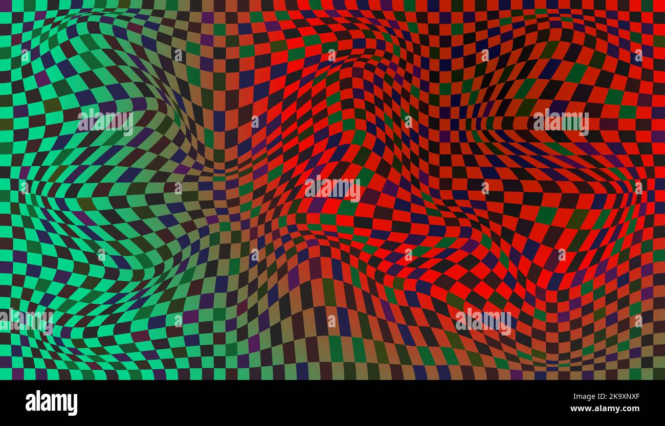 Checkered background with distorted squares. Abstract banner with ...