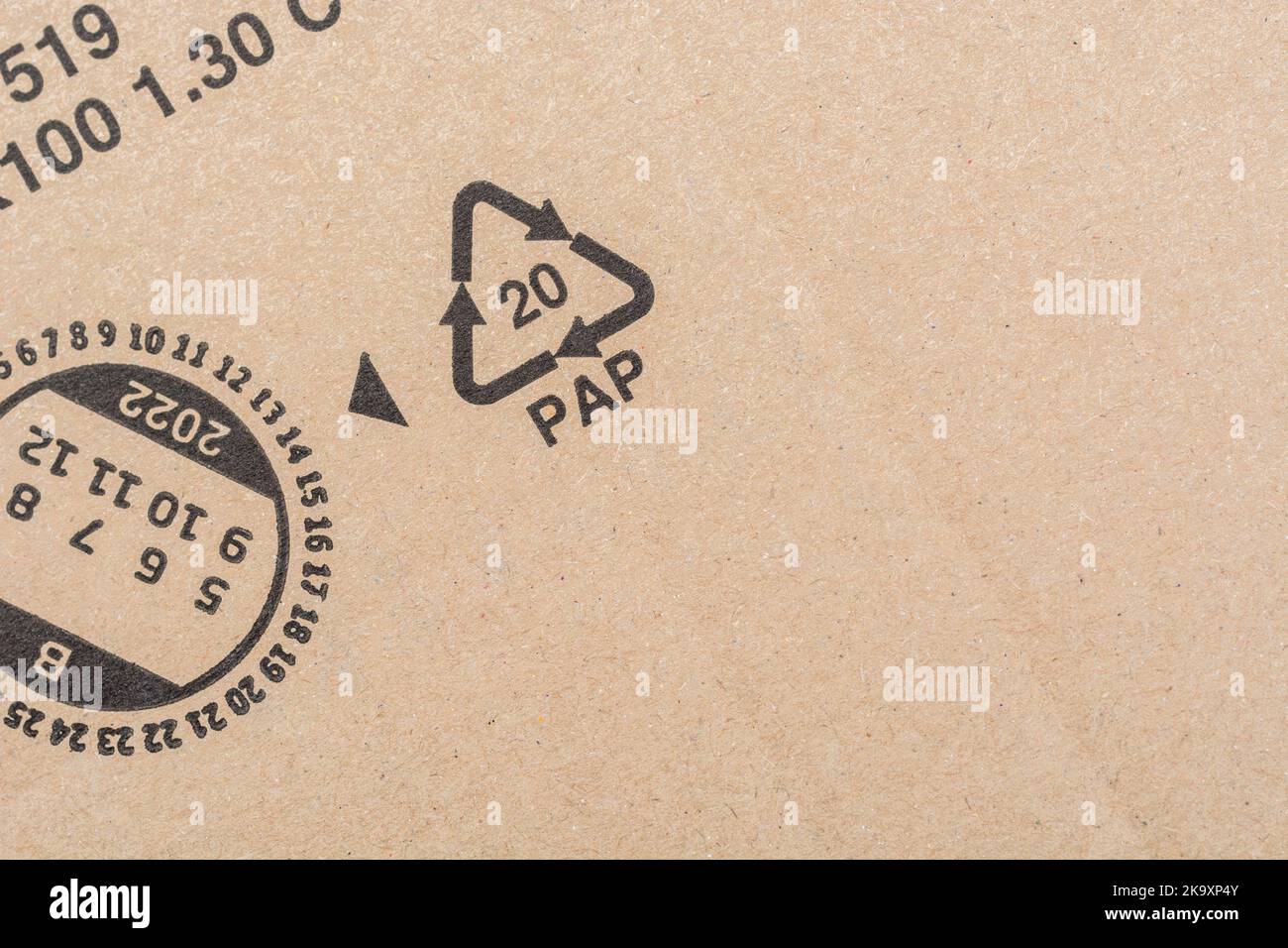 Black Mobius Loop for recycled paper on cardboard box. The 20 ...