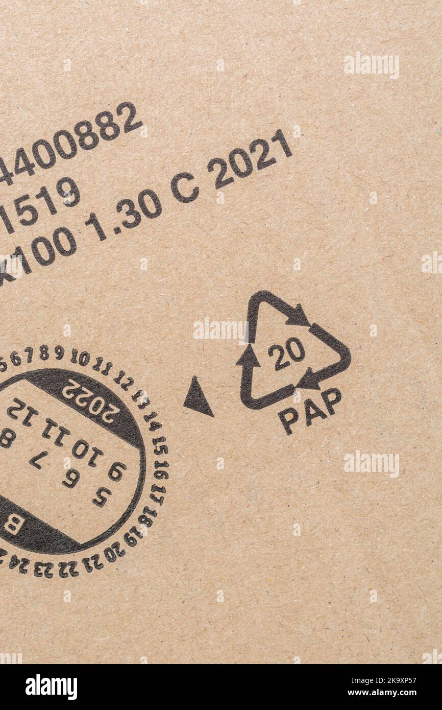 Black Mobius Loop for recycled paper on cardboard box. The 20 ...