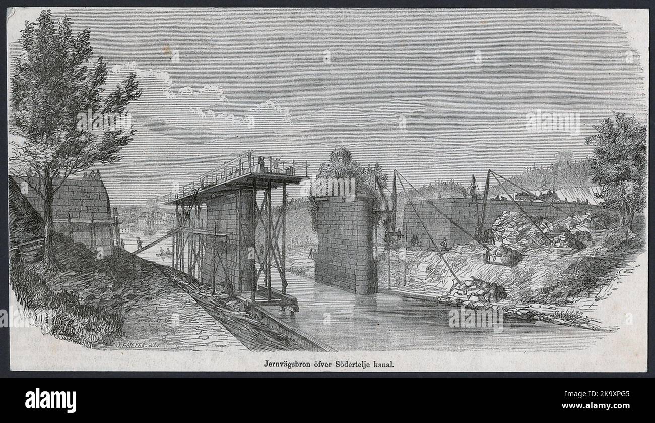 Drawing on the build -up of railway bridge over the Södertälje canal ...