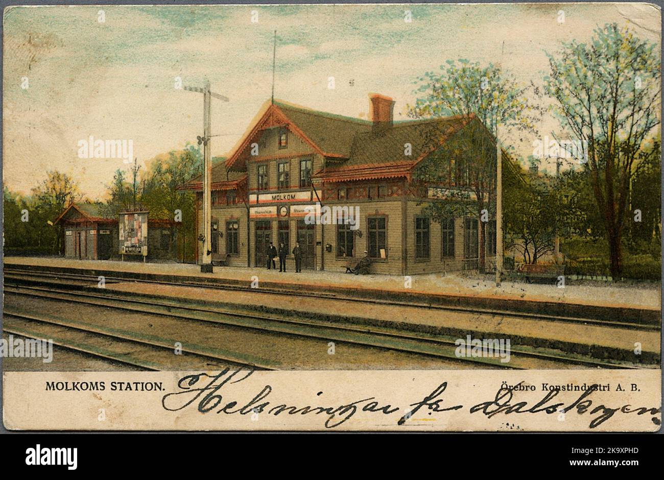 The railway station in Molkom. Colored postcards Stock Photo - Alamy