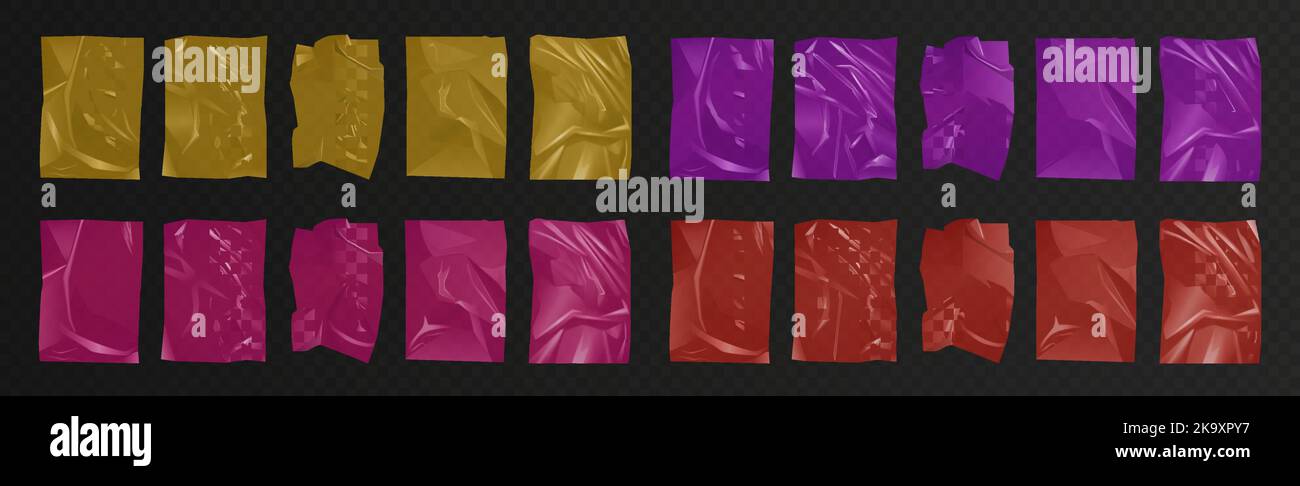 Polyethylene and plastic wrinkled film set vector illustration. 3d ...