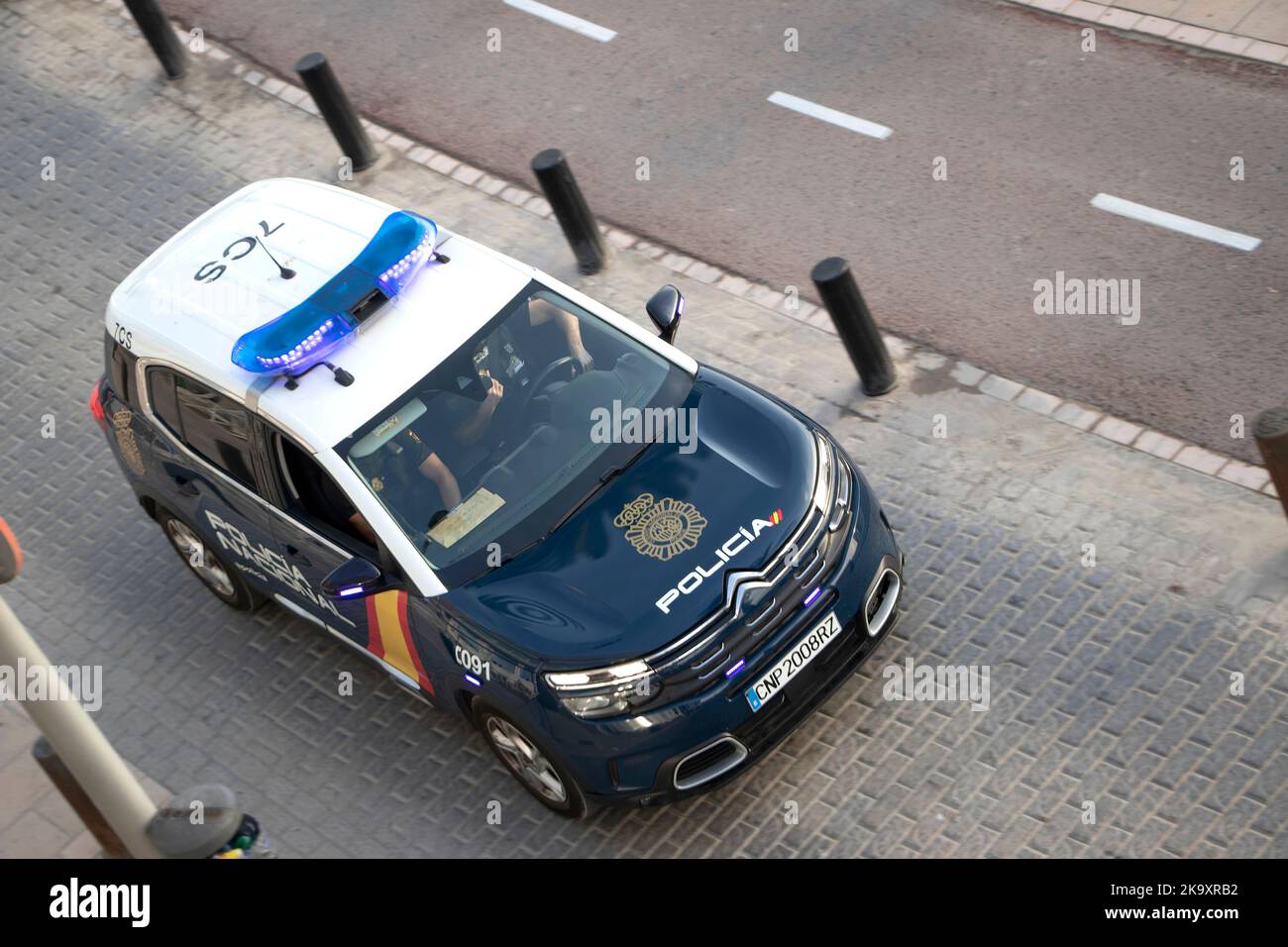 high view of spanish police car policia nacional driving in Can ...