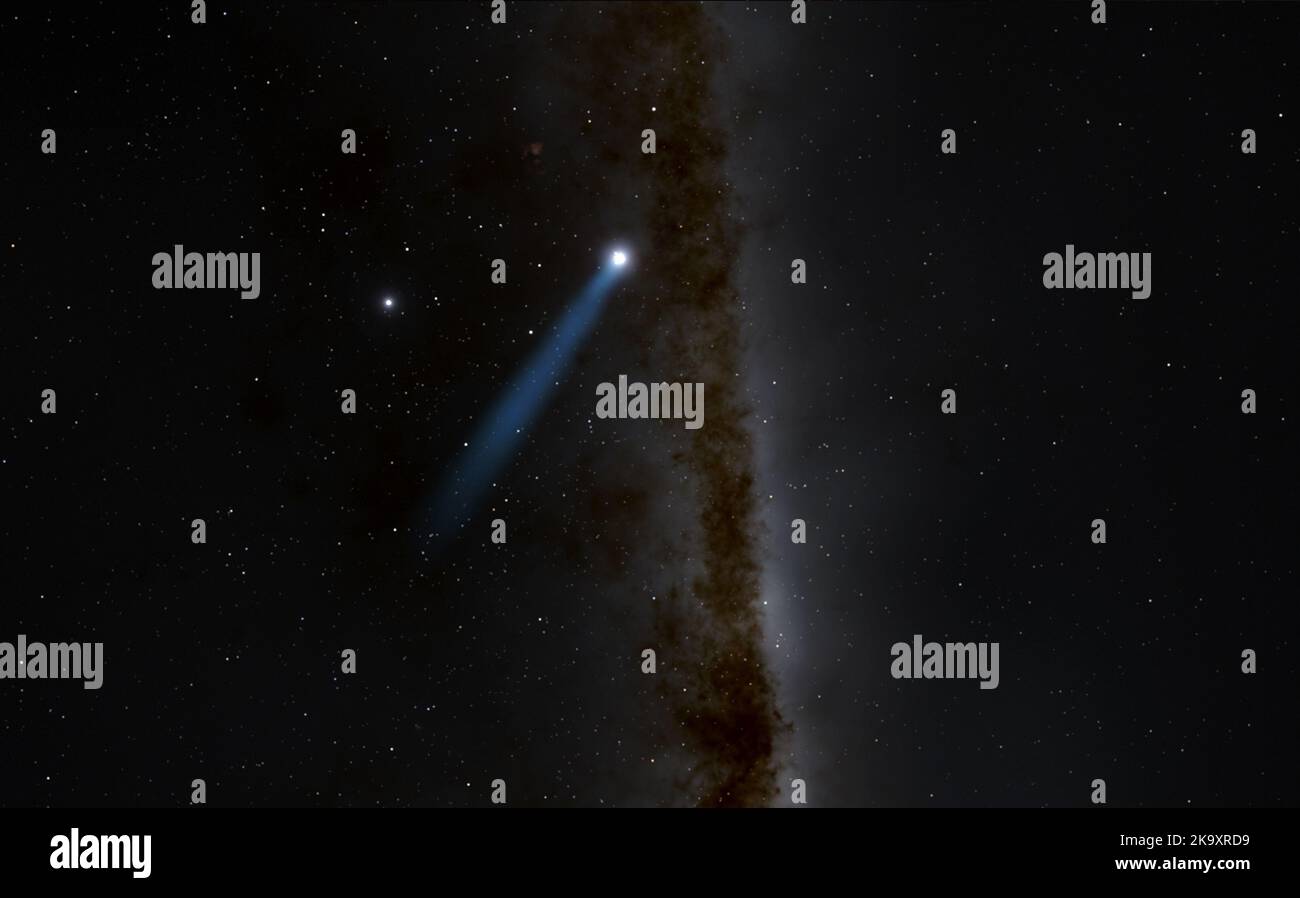 Comet flies on the Milky Way galaxy background, space and stars 3d ...