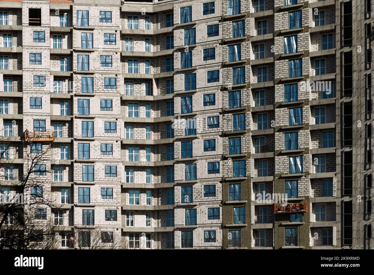 renovation of a residential building. construction cradle near the ...