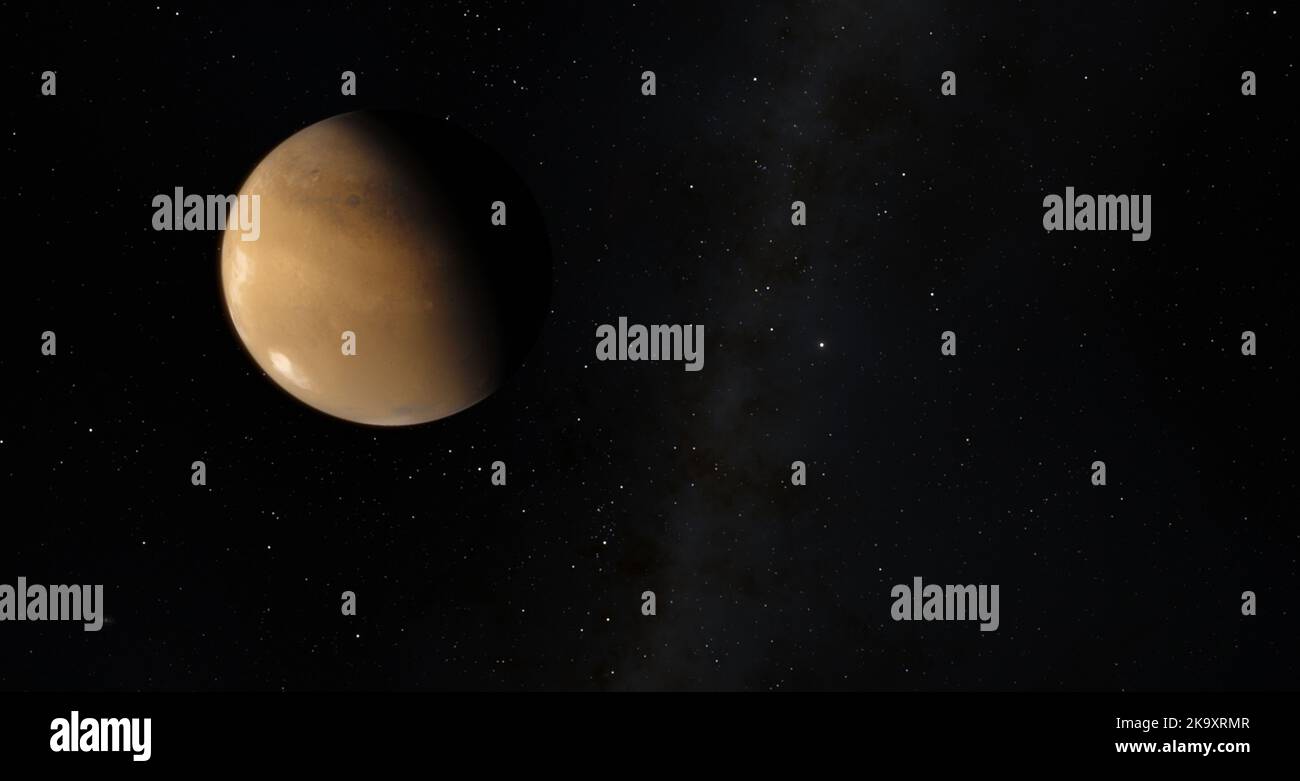 Mars in space, sunrise on Mars. Travel to Mars 3d illustration, the ...