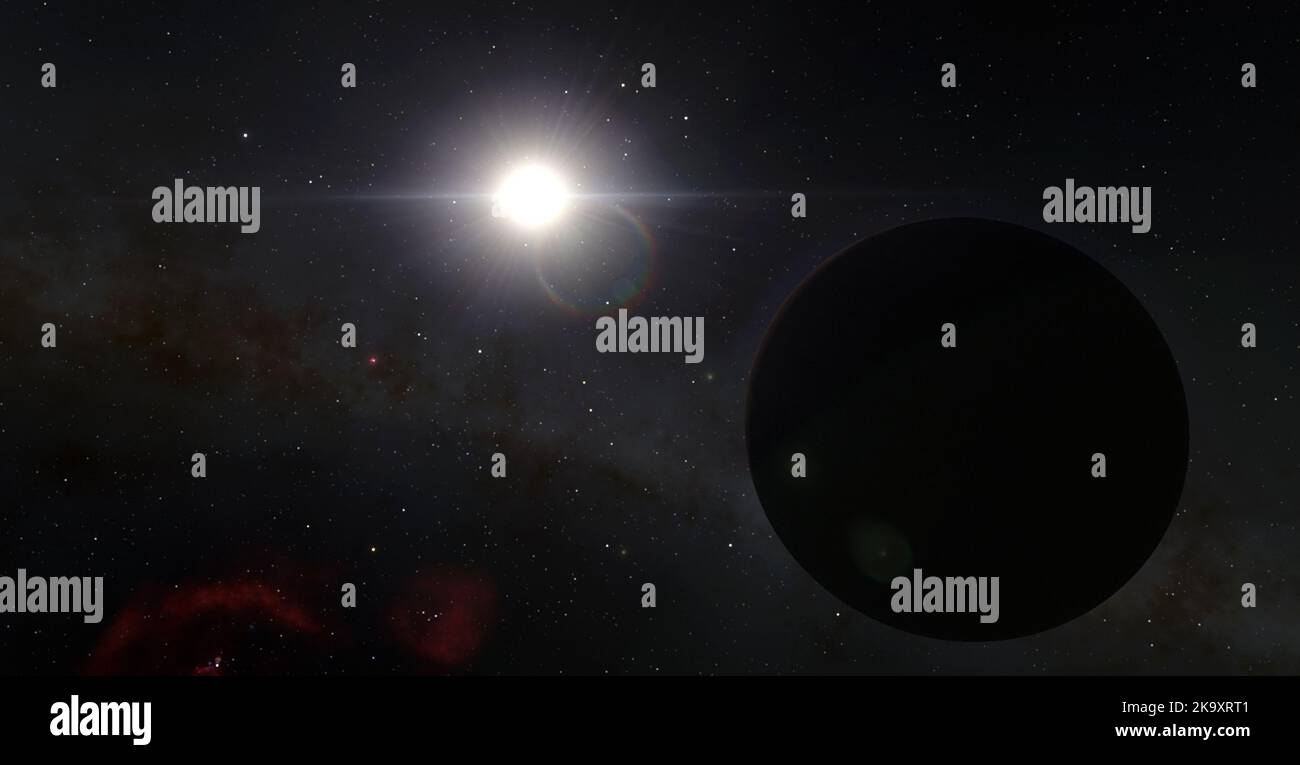 Dark planet and the sun. Sun rays and and a planet 3d illustration ...