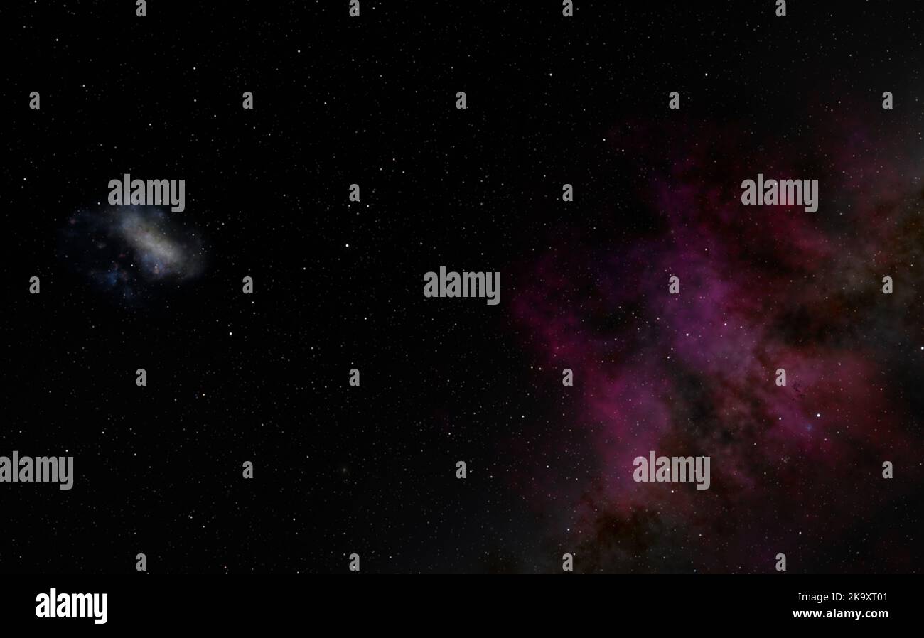 Pink nebula and a galaxy 3d rendering, deep space background ...