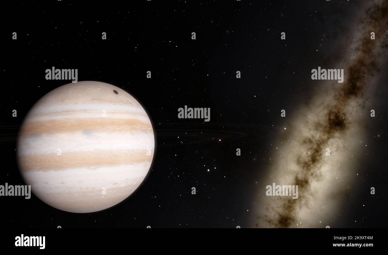 Jupiter planet and Milky Way galaxy 3d illustration background. Space ...