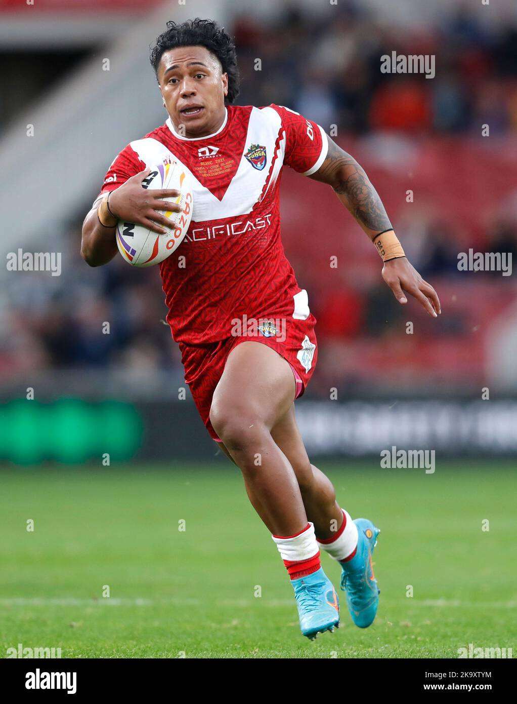 Tonga's Tesi Niu during the Rugby League World Cup group D match at the ...