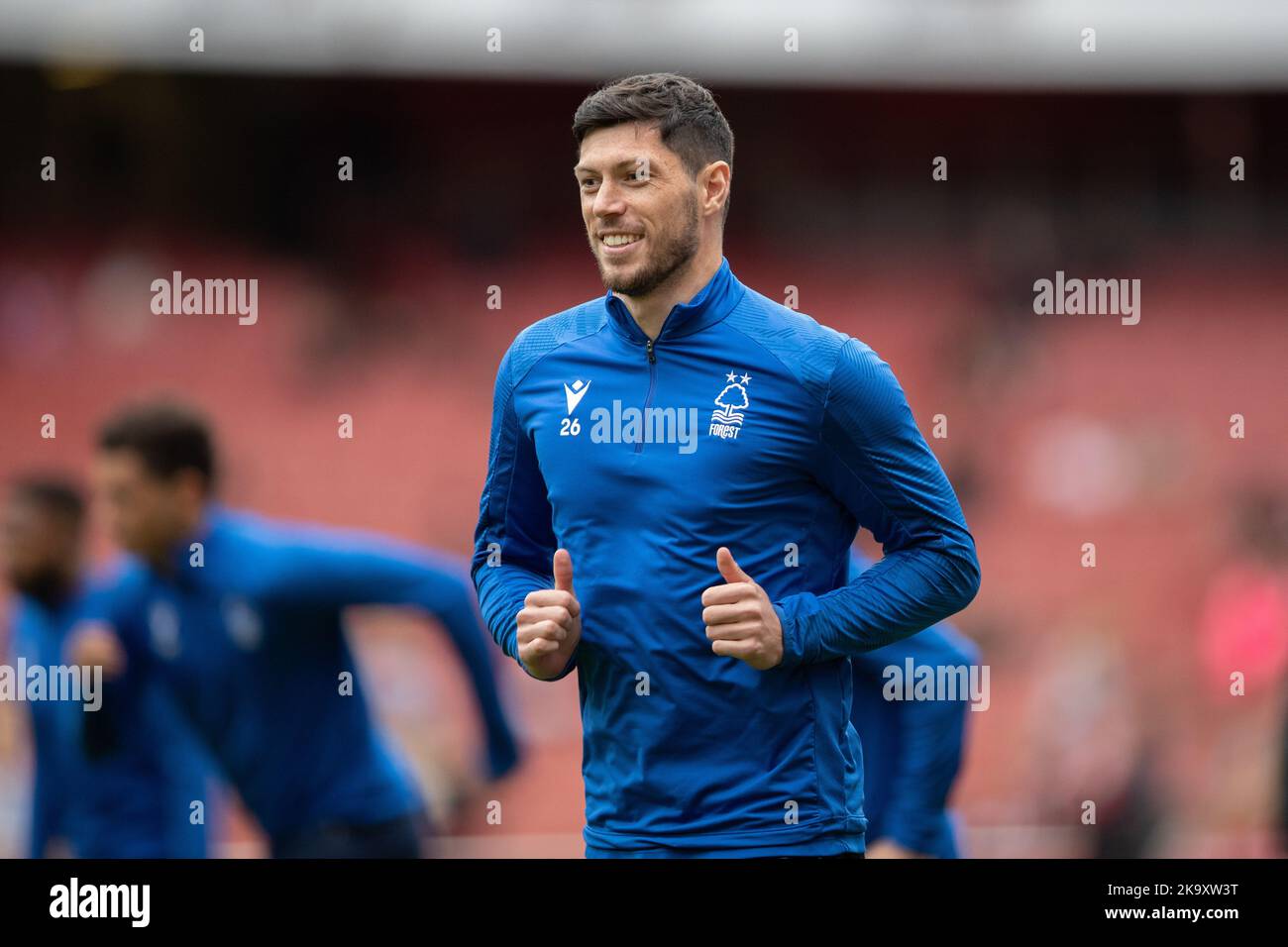 Scott McKenna #26 of Nottingham Forest warms up with a smile before the ...