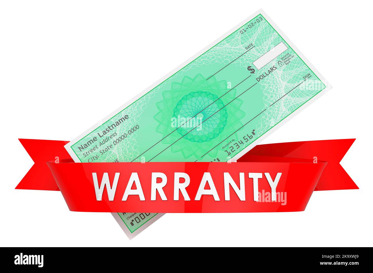 Bank check warranty concept. 3D rendering isolated on white background ...