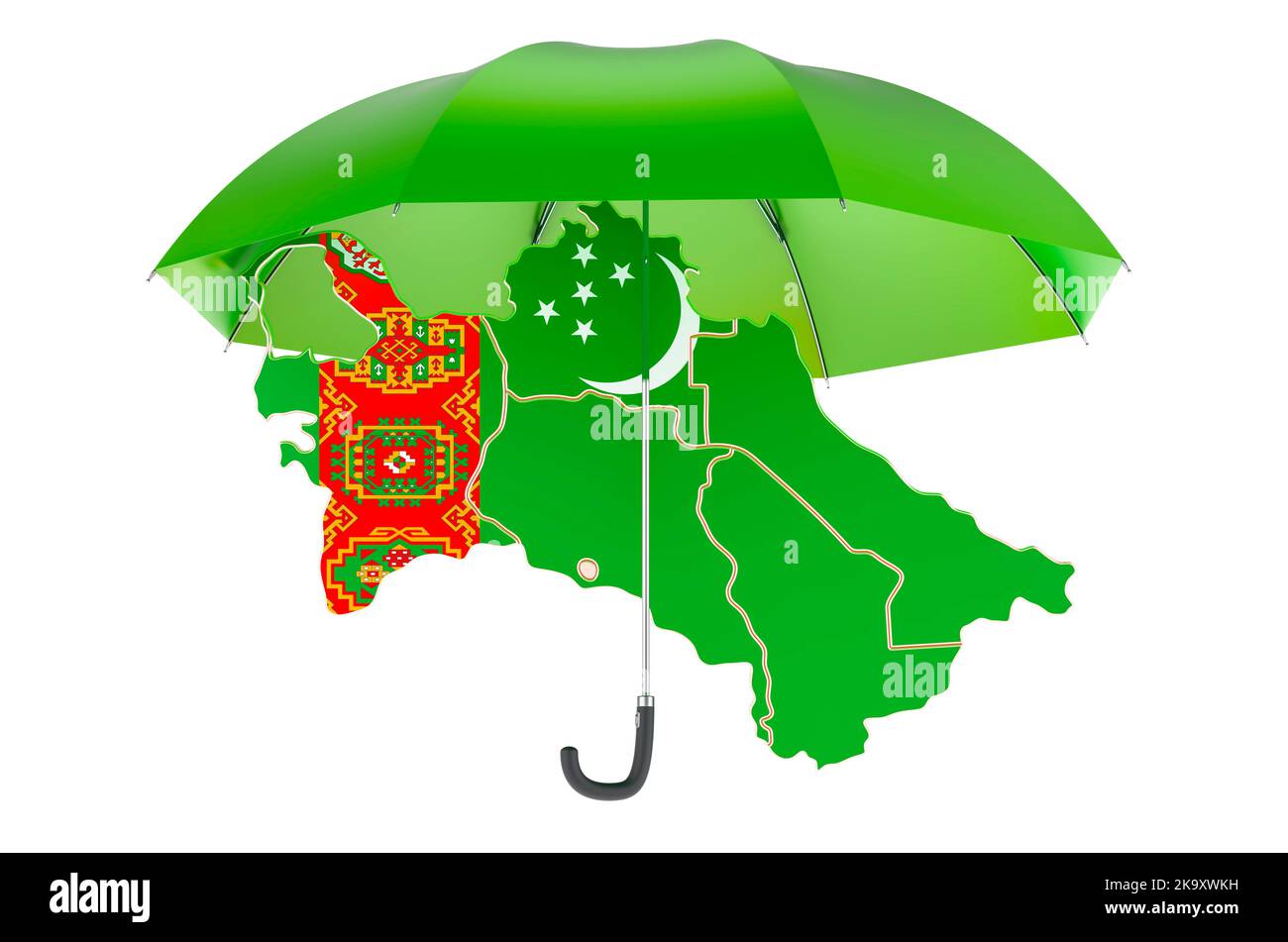 Turkmen map under umbrella. Security and protect or insurance concept ...