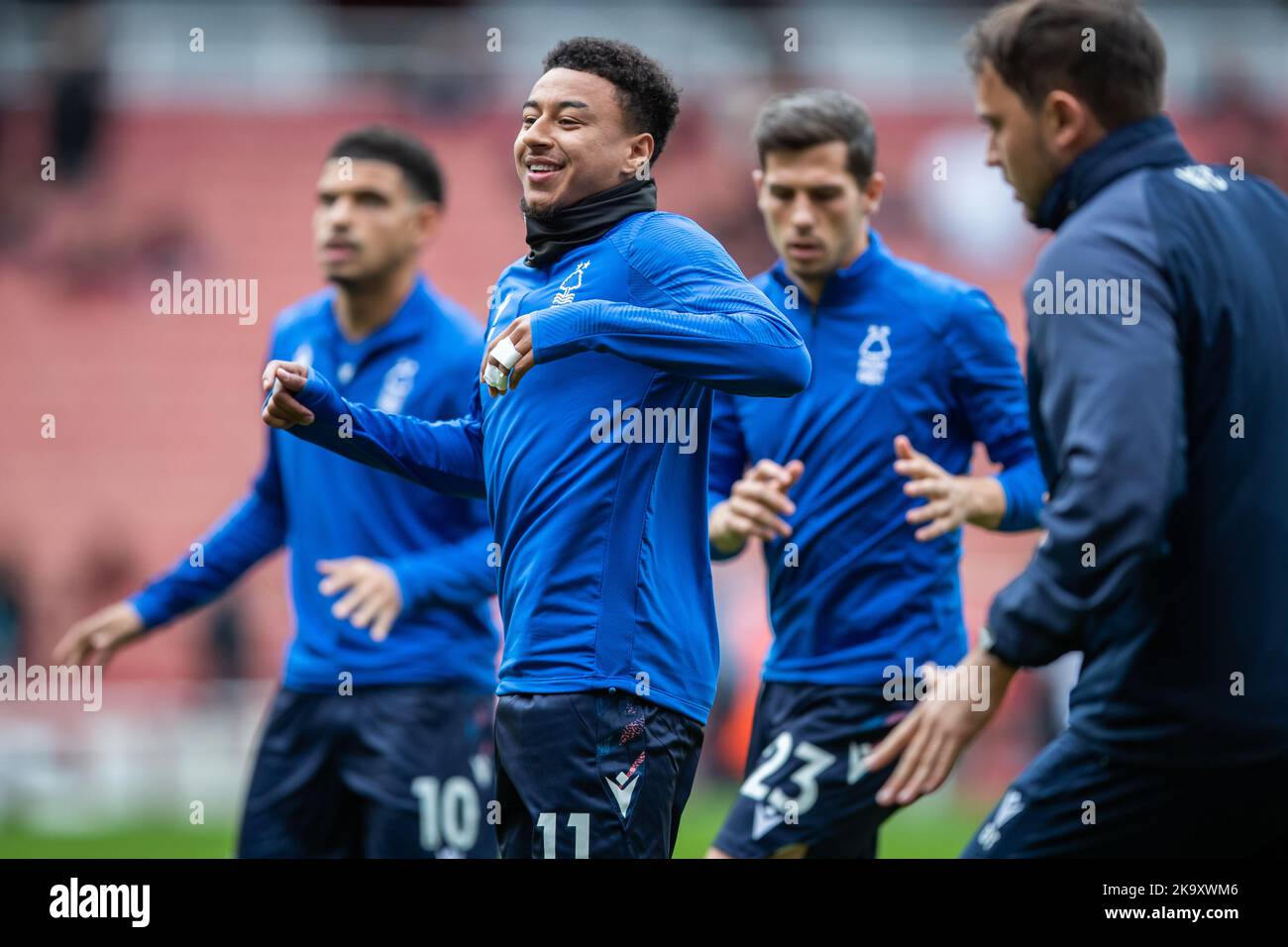 Jesse Lingard #11 of Nottingham Forest warms up before the Premier ...