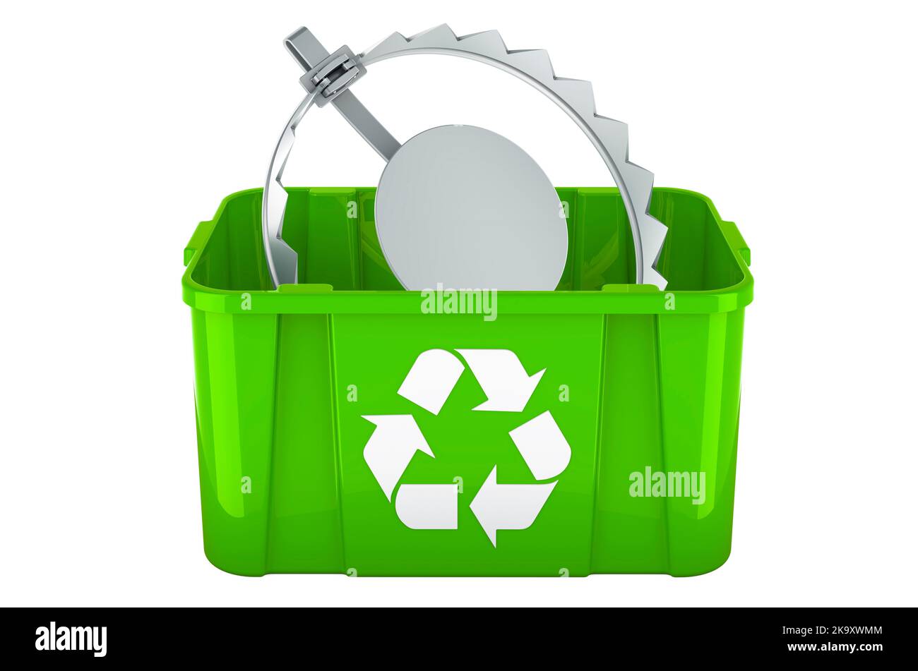 Recycling trashcan with bear trap, 3D rendering isolated on white ...