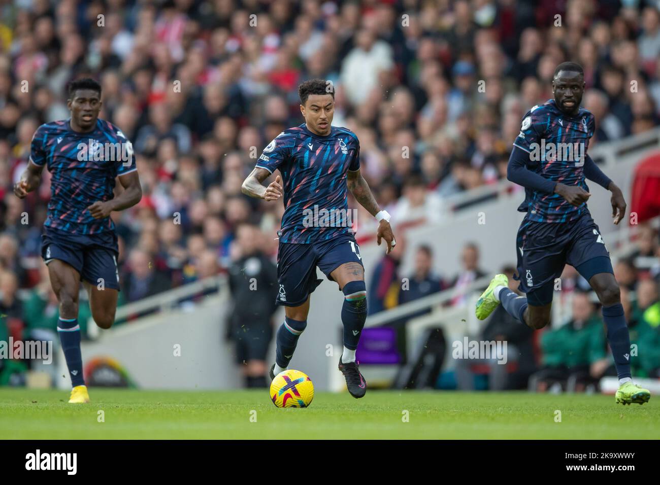 Jesse Lingard #11 of Nottingham Forest leads the attack during the ...