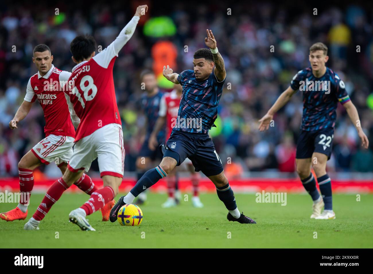 Morgan Gibbs White 10 Of Nottingham Forest Wins The Ball During The