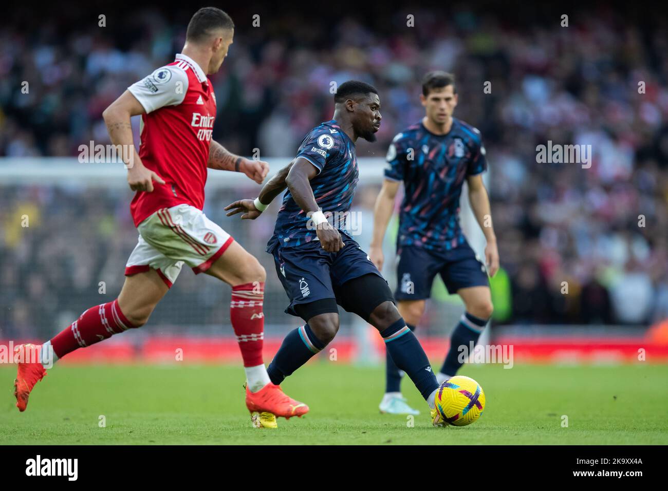 Serge Aurier #24 of Nottingham Forest plays the ball during the Premier ...