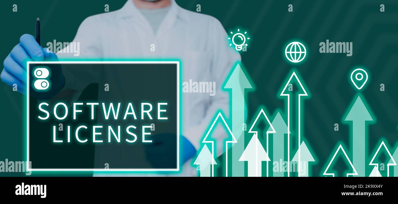 Hand writing sign Software License. Concept meaning delivery of a ...