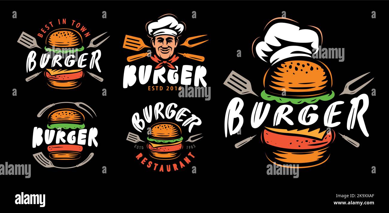 Burger emblem set. Labels, signs, symbols, icons and design elements ...