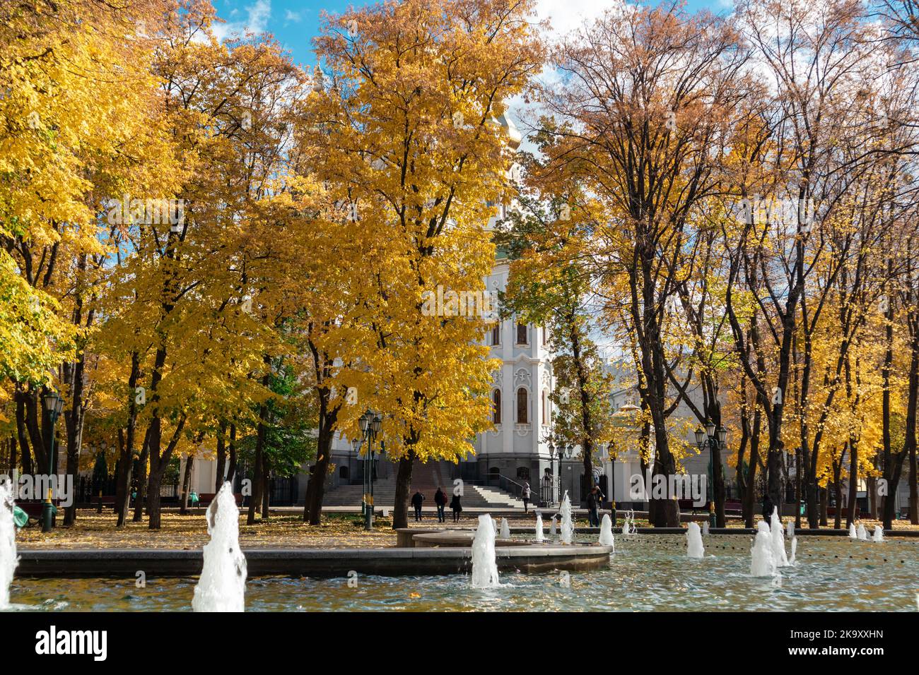 Mirror Stream fountain sight near Myrrh-bearing church. Scenic autumn ...