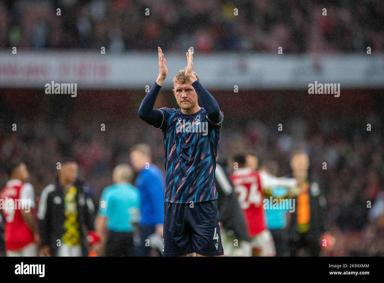 Joe Worrall #4 of Nottingham Forest thanks the travelling fans during ...