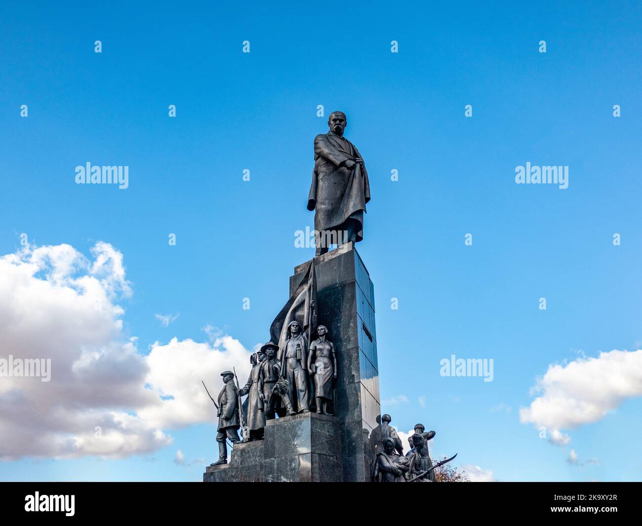 Taras Shevchenko Monument in Kharkiv city park on blue sky with white ...
