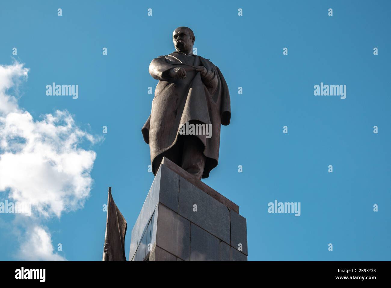 Taras Shevchenko Monument in Kharkiv city park on blue sky with white ...