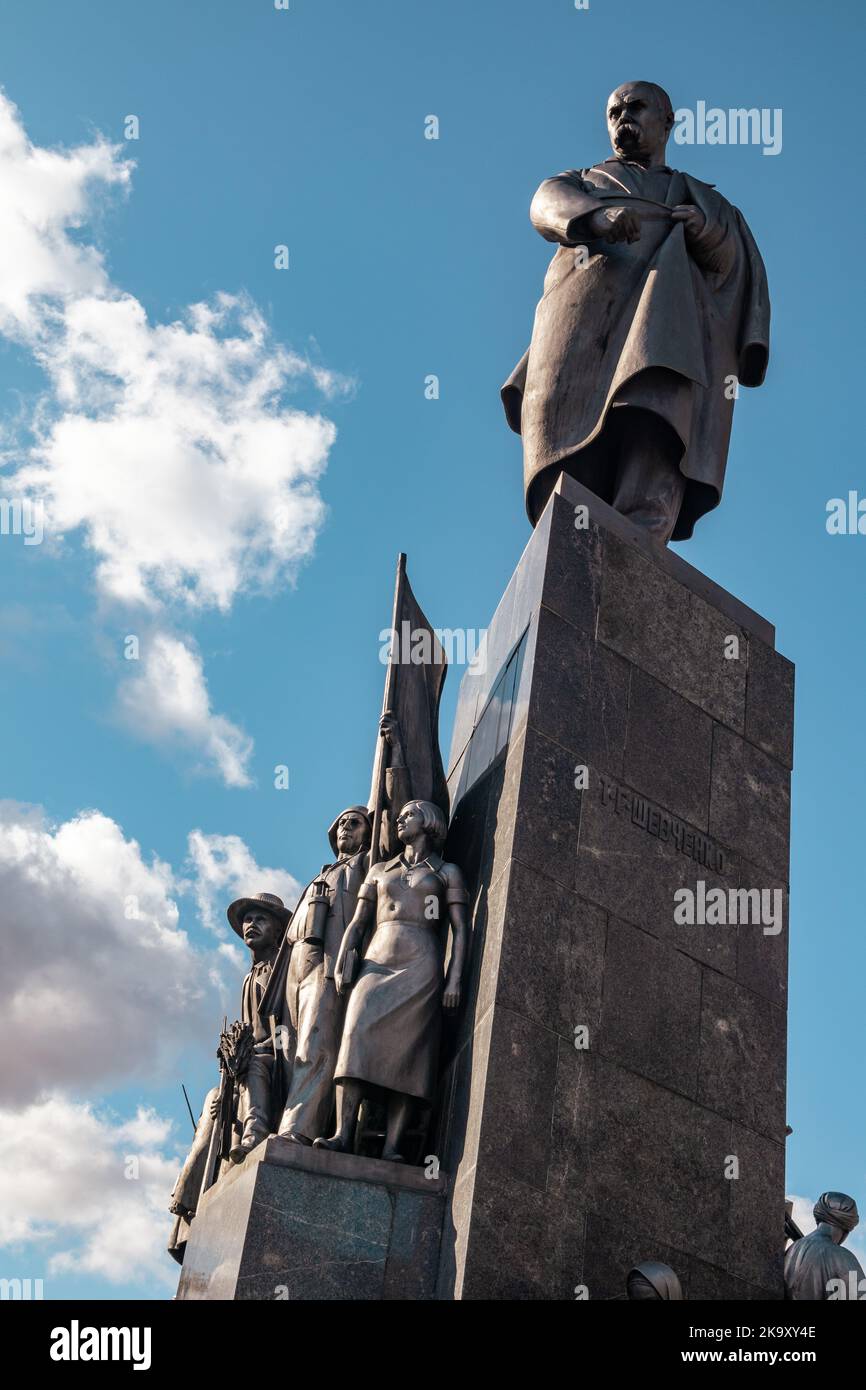 Taras Shevchenko Monument in Kharkiv city park on blue sky with white ...