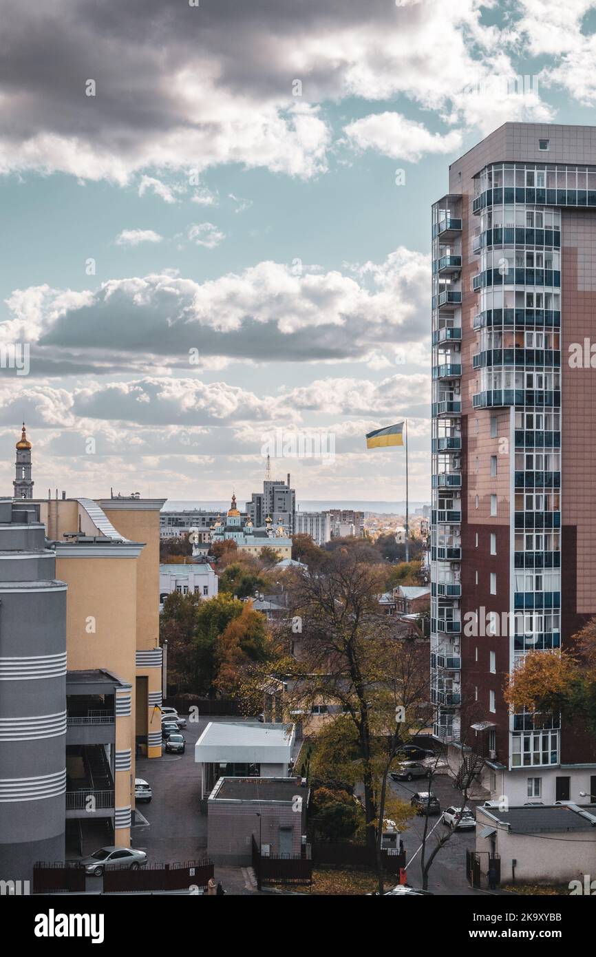 Kharkiv city center district. View on residential buildings, Cathedrals ...