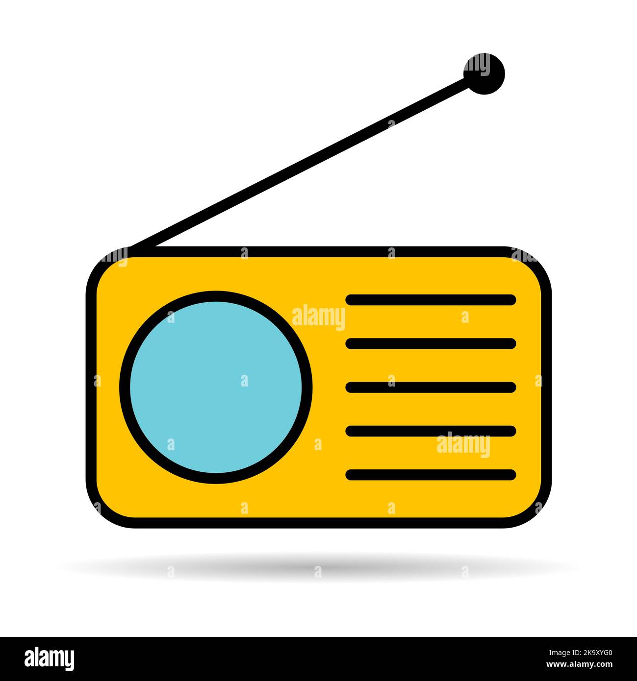 Retro radio station icon shadow, flat isolated music sound media button ...