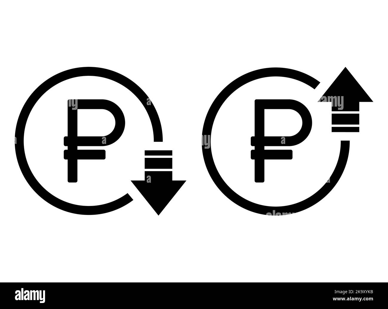 Set of cost symbol ruble increase and decrease icon. Money vector symbol isolated on background ...