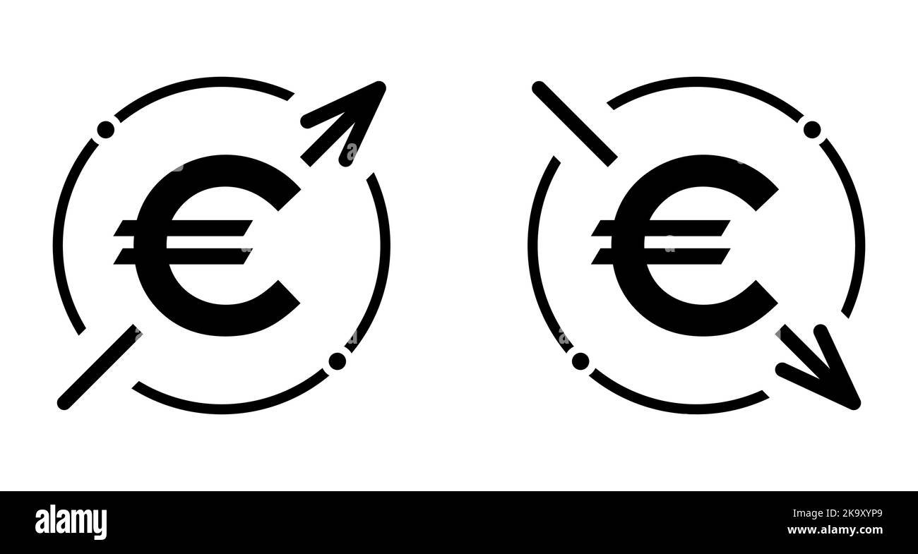 Set of cost symbol euro increase and decrease icon. Money vector symbol ...
