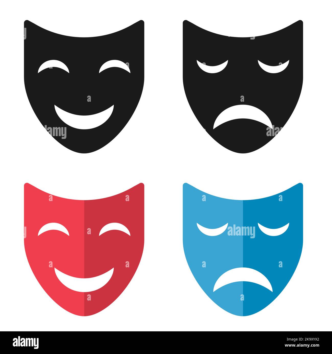 Set of Theater face mask icon, emotion actor comedy and drama symbol ...