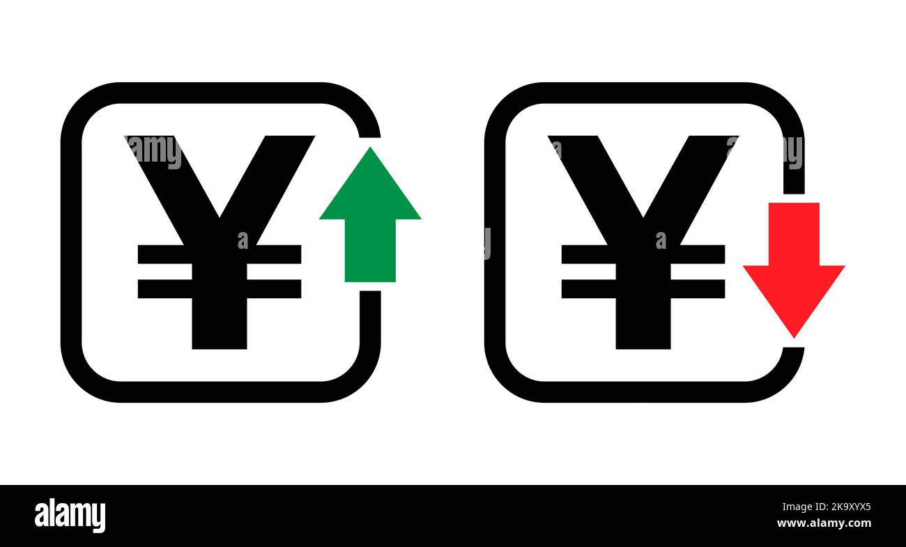 Set of cost symbol yuan increase and decrease icon. Money vector symbol isolated on background ...