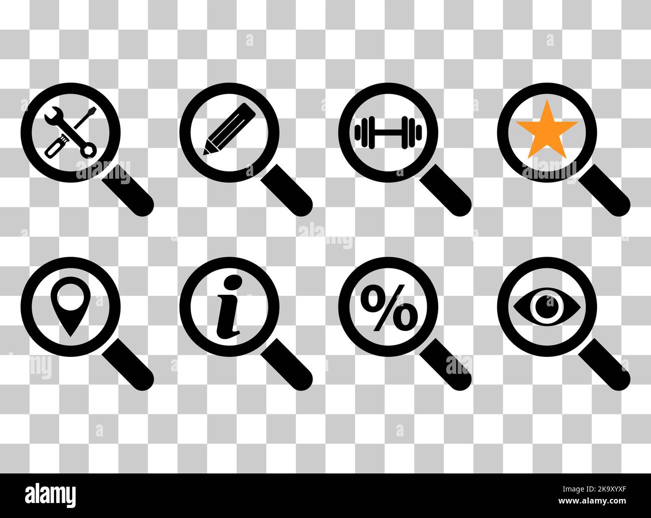 Set of Magnifying glass icon, zoom find focus symbol, loupe web ...