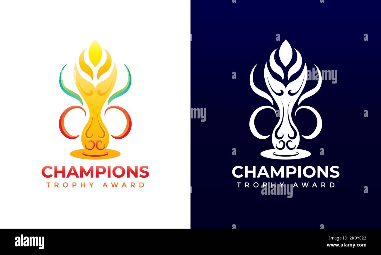 Abstract illustration of champion trophy award logo design in colorful ...