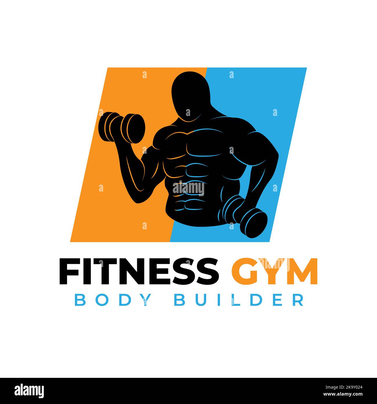 Fitness body builder logo template, silhouette of man with muscles and ...